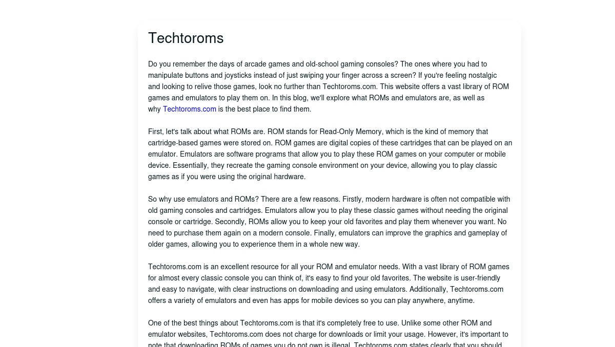 Taking a Trip Down Memory Lane: ROM Games and Emulators at Techtoroms.com